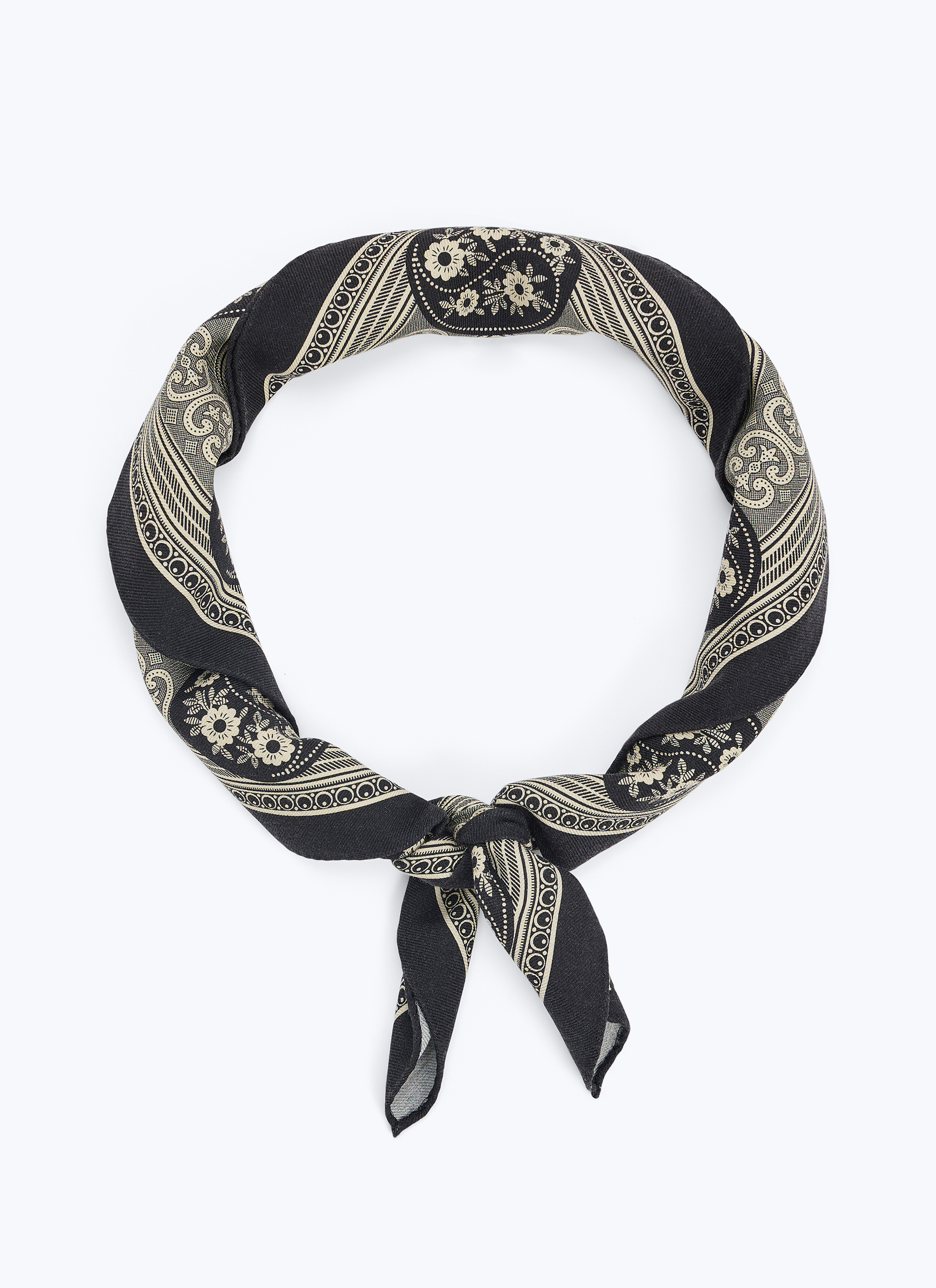 Bandana Noir Imprimé Yin Yang Soie Homme - Fursac D1DAND-ER26-B020