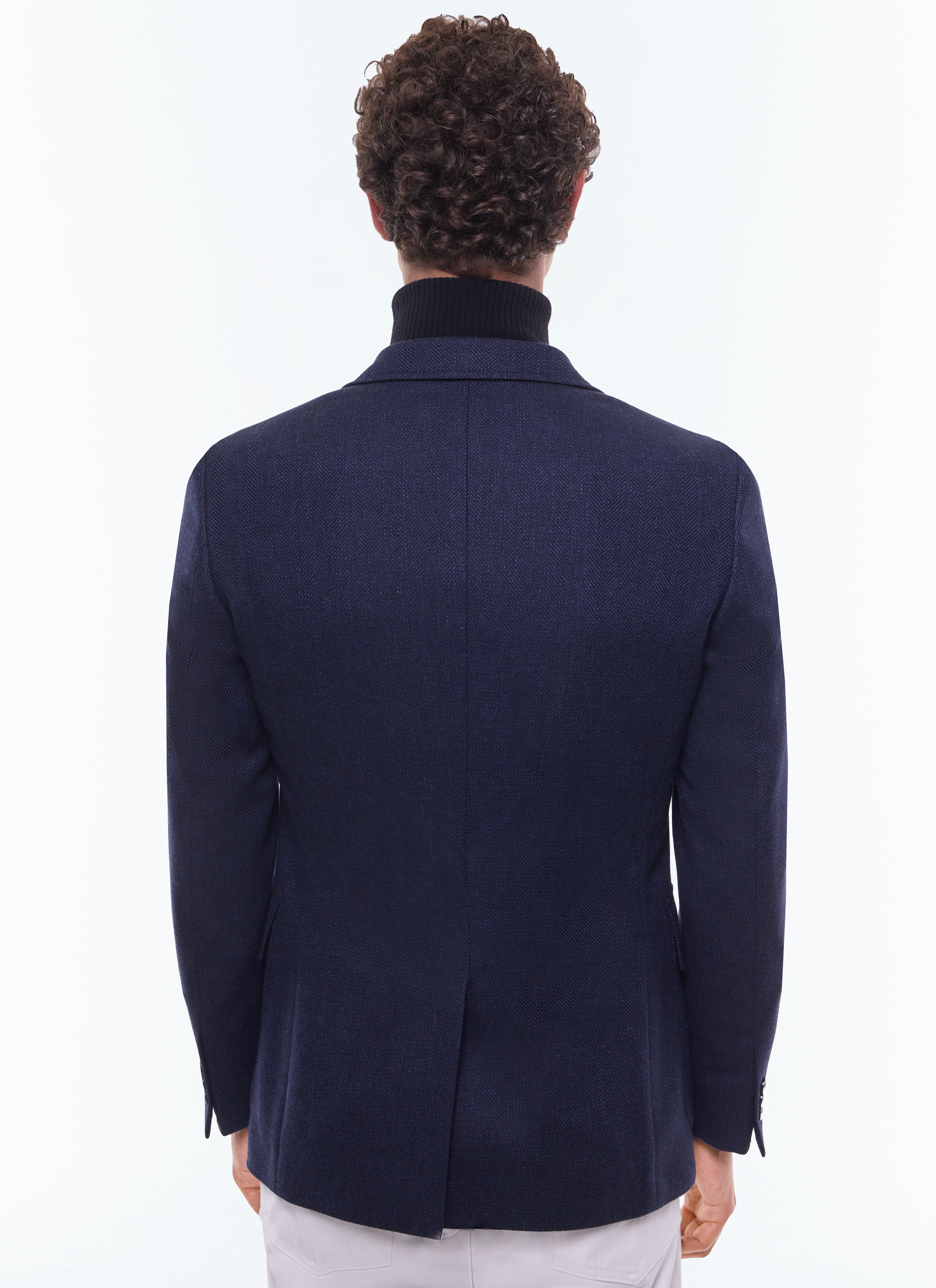 Navy Blue Herringbone Pattern Jacket for Men - Fursac V3EITO-CX40-D030