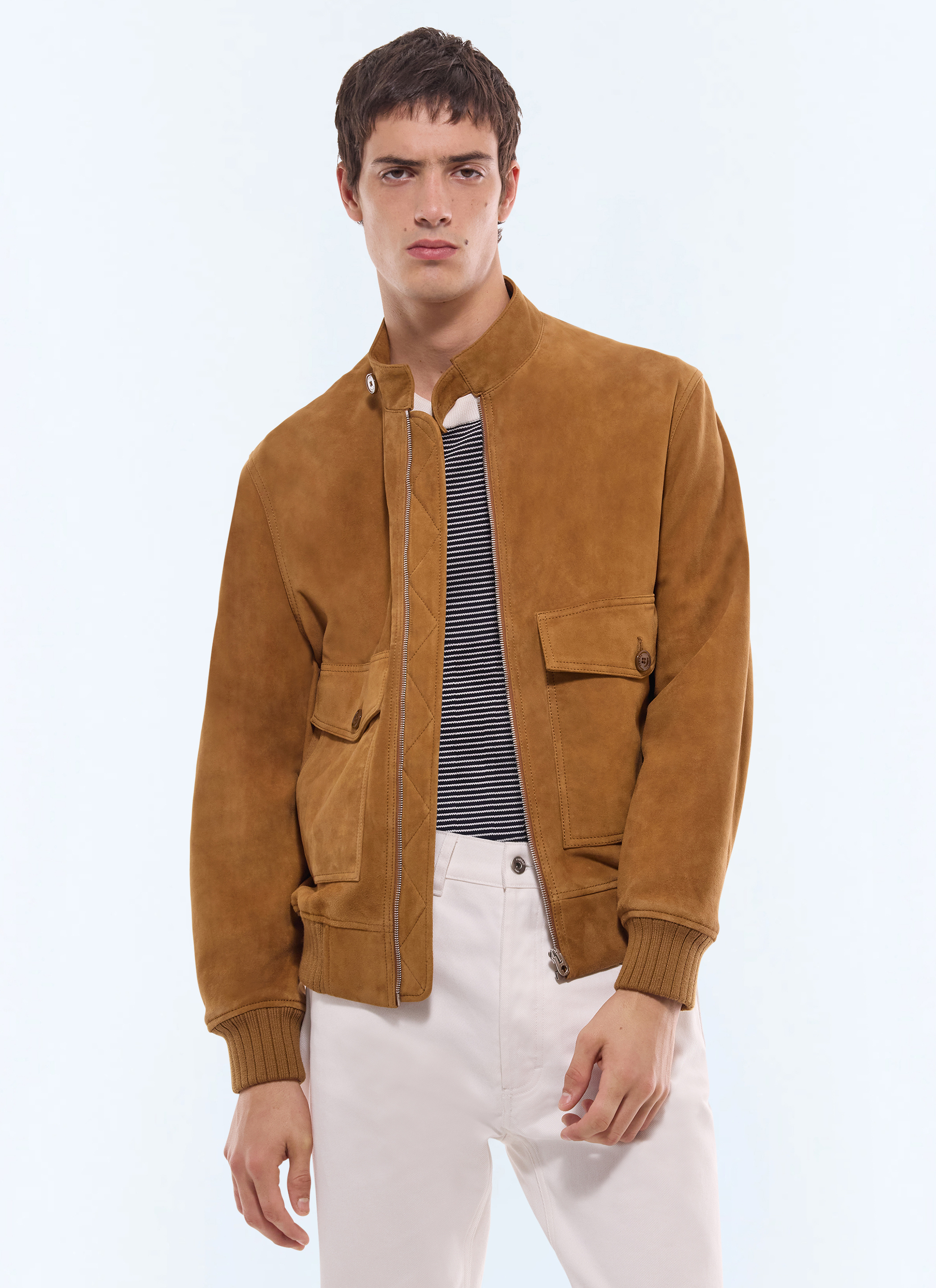 Camel brown leather jacket M3JOHN-JL01-A011 - Men's leather jacket