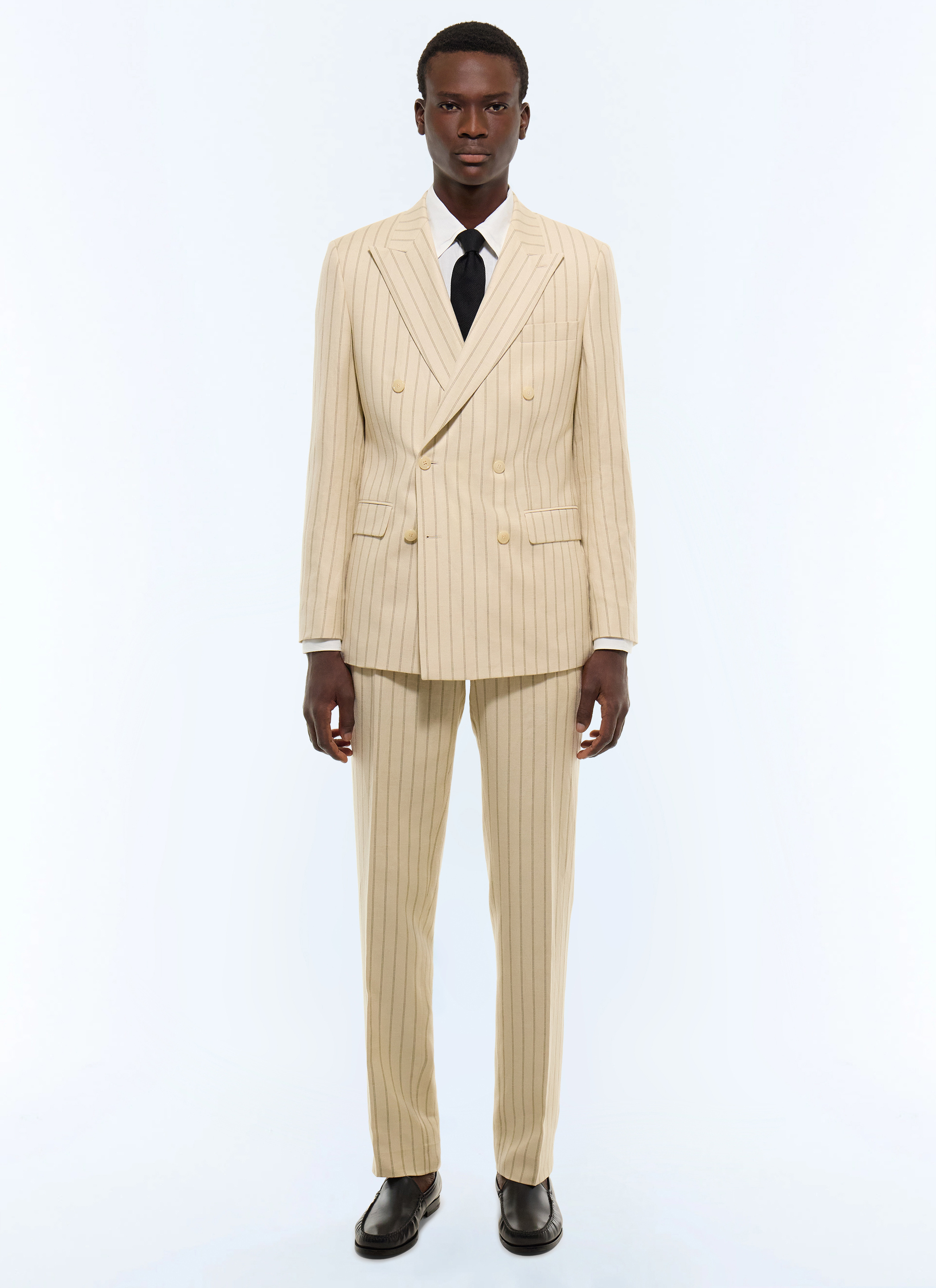 Beige - Contrasting stripes double-breasted cut suit C3FOUG-JC40-A005 ...