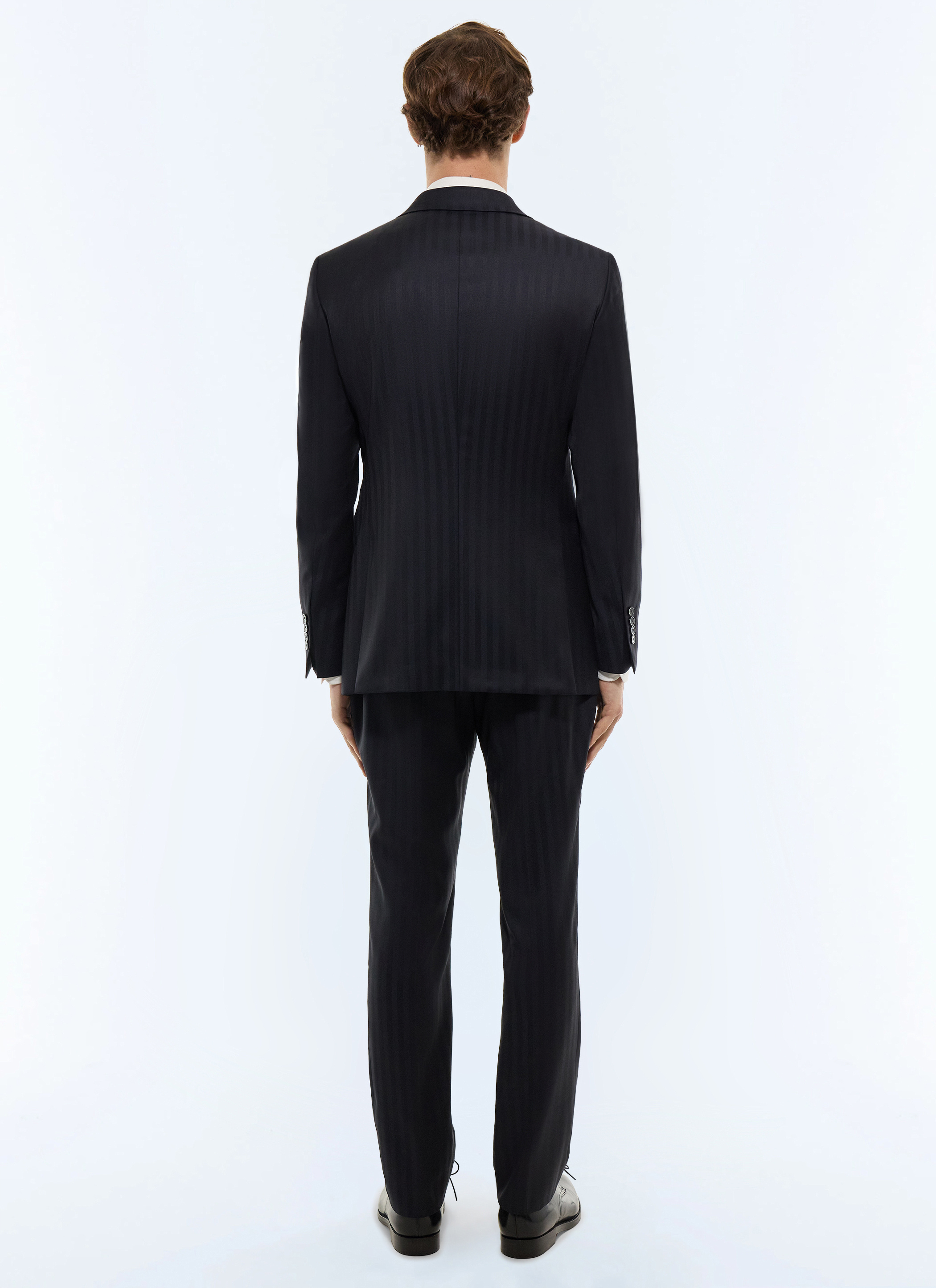 Black and navy blue stripes fitted cut suit C3GREG-JC38-D030 - Men's suit