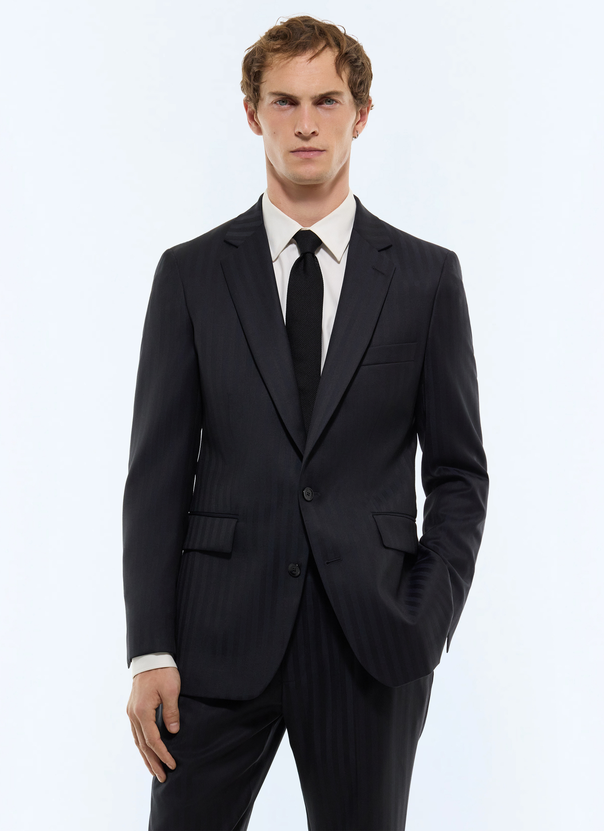 Black and navy blue stripes fitted cut suit C3GREG-JC38-D030 - Men's suit