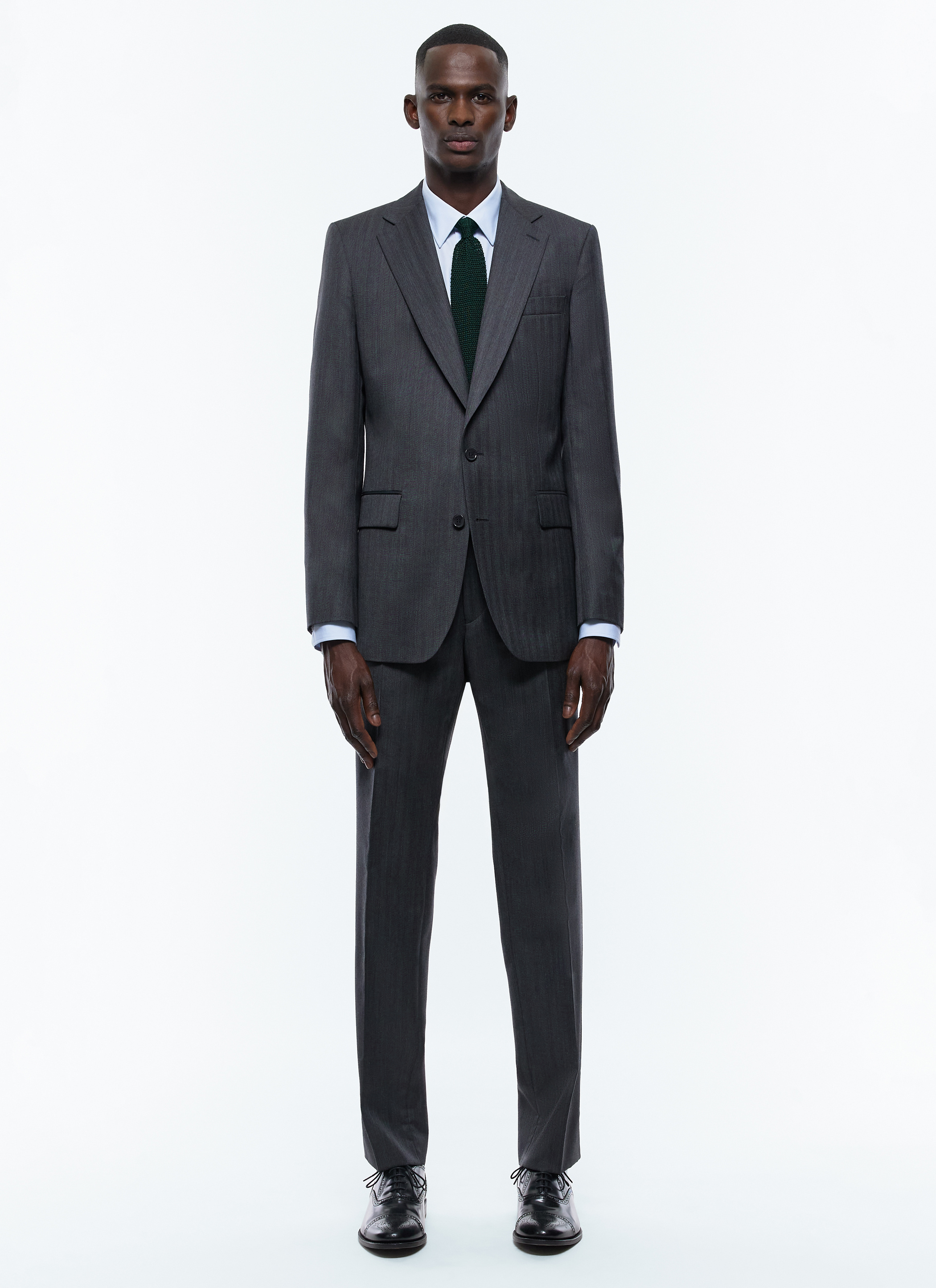 Charcoal Grey Herringbone Pattern Slim Fit Suit for Men - Fursac C3ECOM-EC18-B021