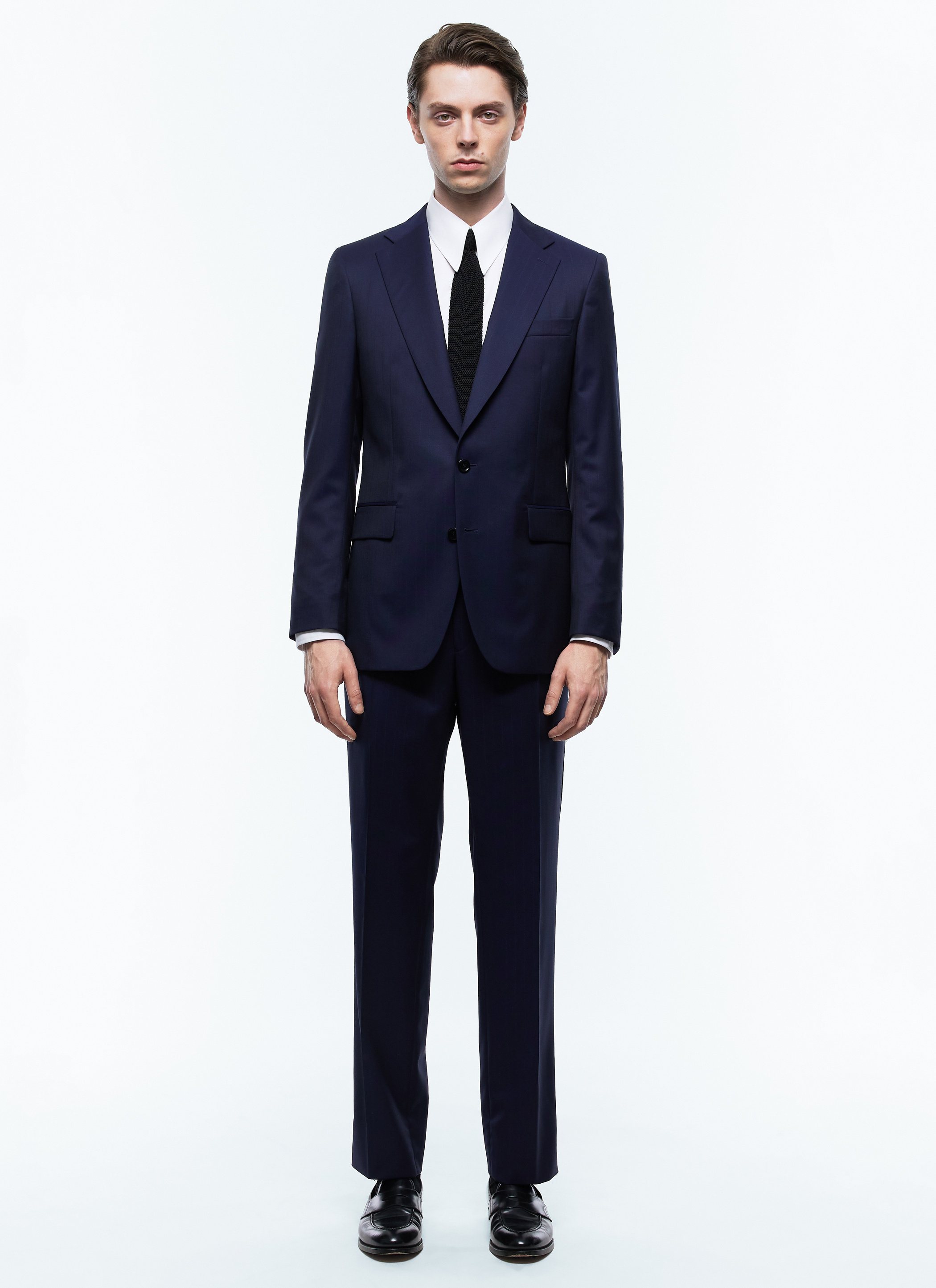 Navy Blue Striped Slim Fit Suit for Men - Fursac C3EDNA-EC03-D030