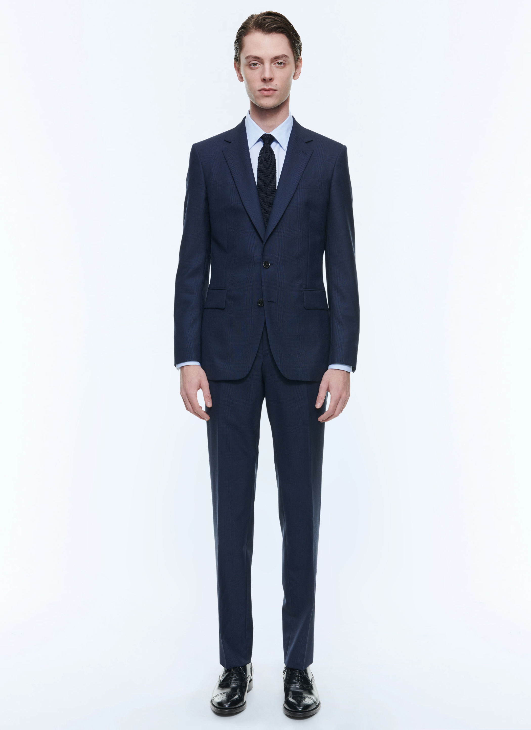 Navy blue - Prince of Wales pattern fitted cut suit C2AIDO-DC24-D030 ...