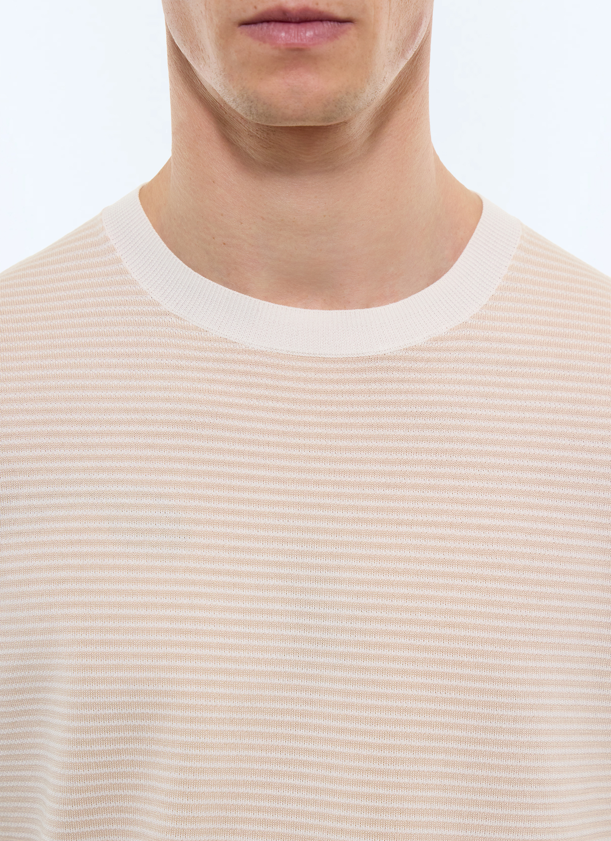 T-shirt Blanc et Beige Rayé Coton Homme - Fursac A2SATU-JA22-A006