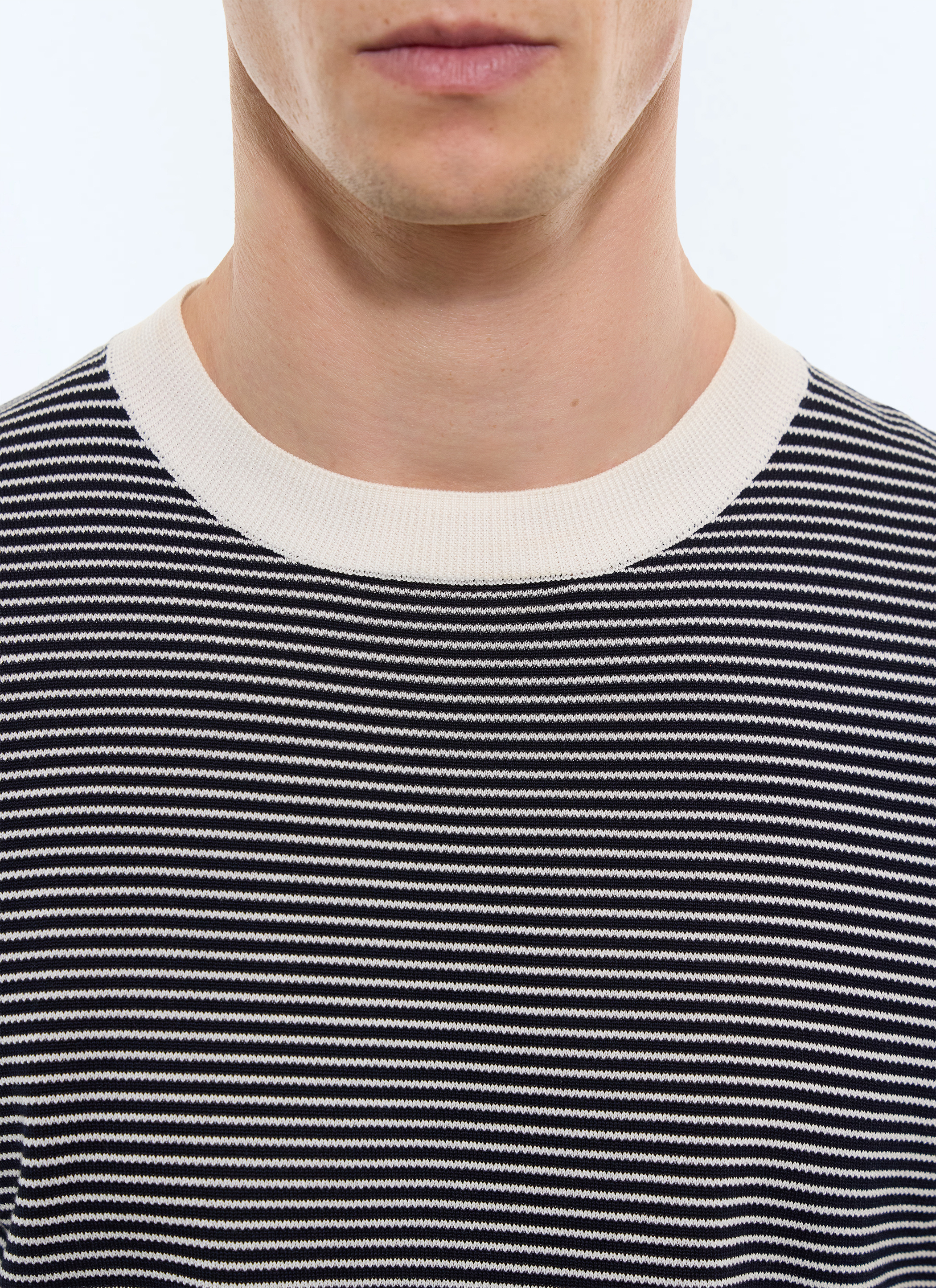 T-shirt Blanc et Bleu Marine Rayé Coton Homme - Fursac A2SATU-JA22-D030