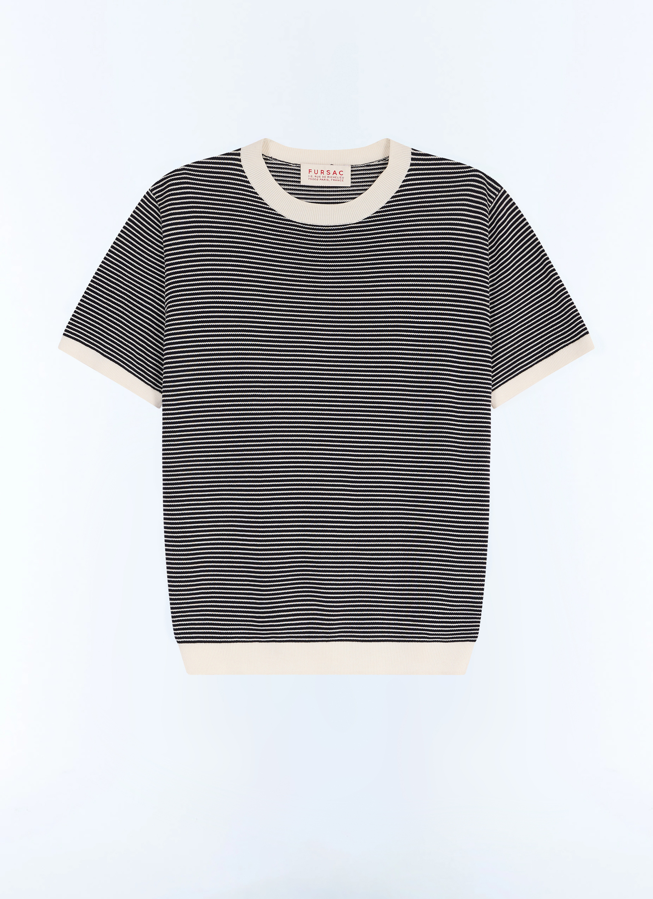 T-shirt Blanc et Bleu Marine Rayé Coton Homme - Fursac A2SATU-JA22-D030