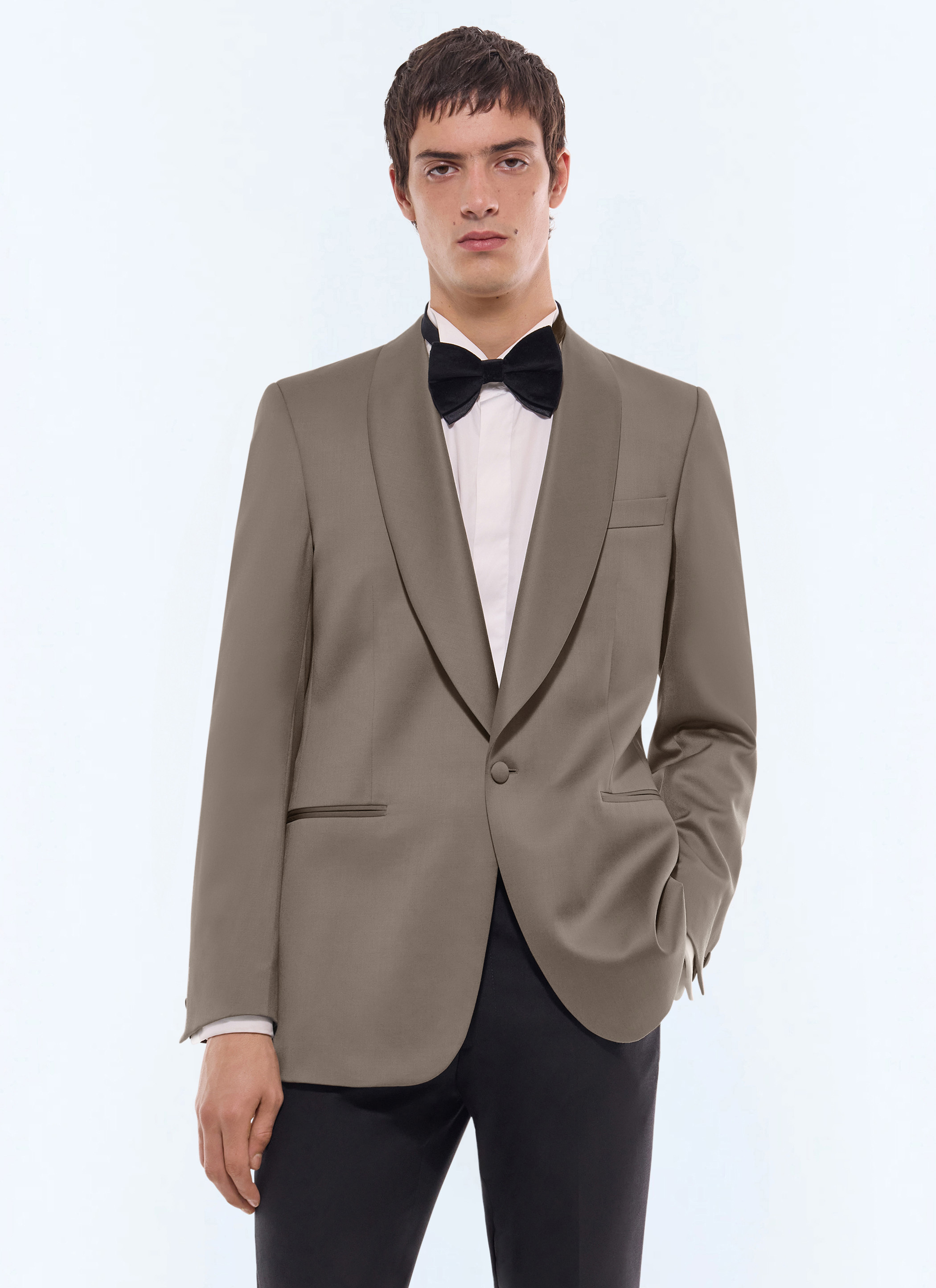Taupe Brown Wool Tuxedo for Men - Fursac V3FERT-GV48-G014